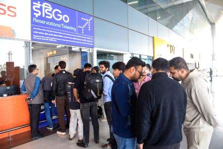 Passengers Gather at IndiGo Counter