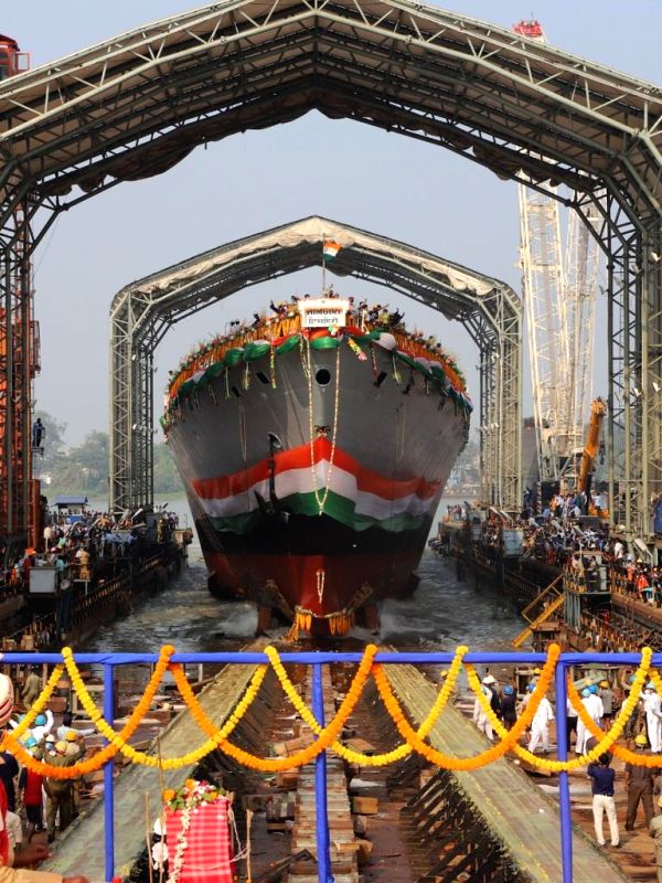 Dunagiri, the second P17A stealth frigate launched by Defence Minister ...