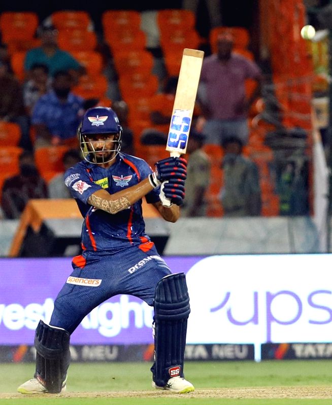 Hyderabad : LSG's Prerak Mankad plays a shot during the IPL 2023 match