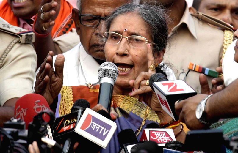 Jashodaben Modi talks to press