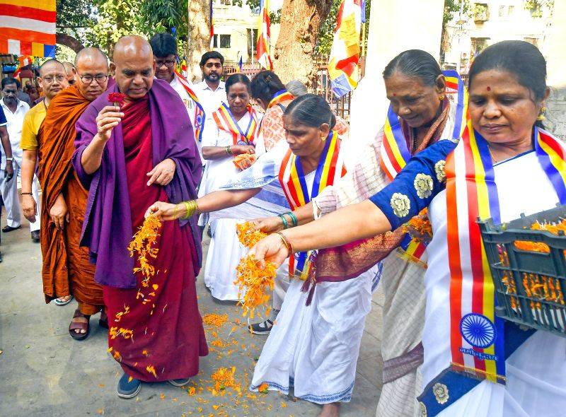 Buddhist monks participate in a rally to embrace Buddhism on the eve of ...