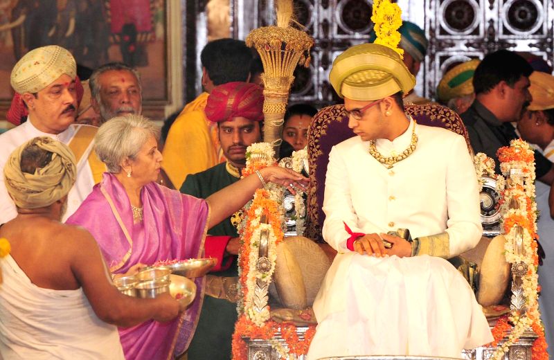 Yaduveer Krishnadatta Chamaraja Wadiyar seated on the 'silver throne'