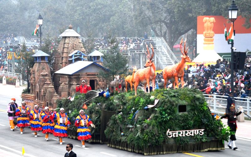 New Delhi:A tableau of Uttarakhand drives through Kartavya Path.