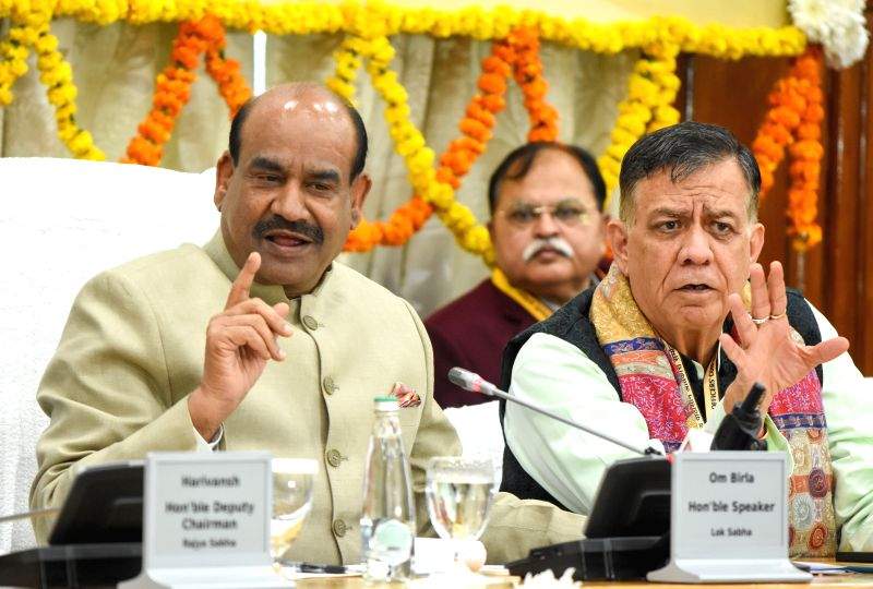 Om Birla Addresses Press Conference at Vidhan Bhawan