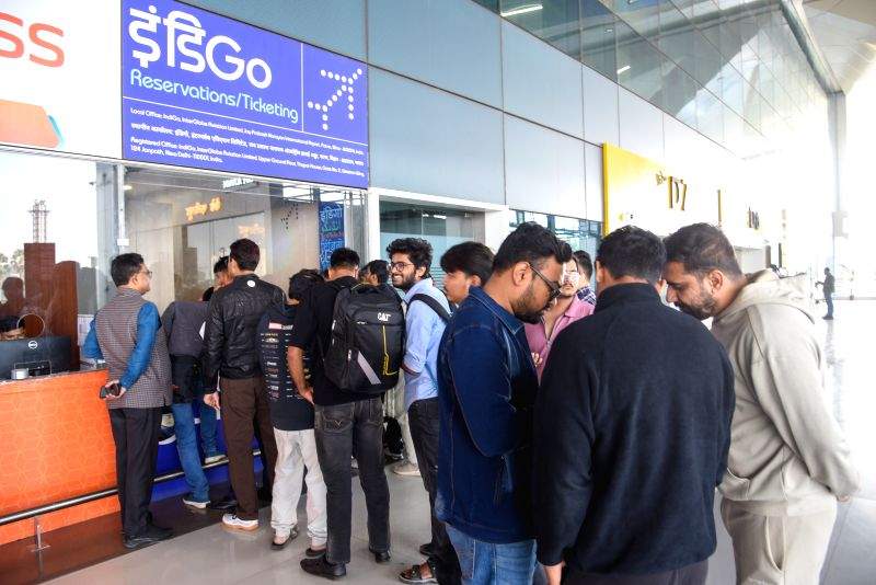 Passengers Gather at IndiGo Counter