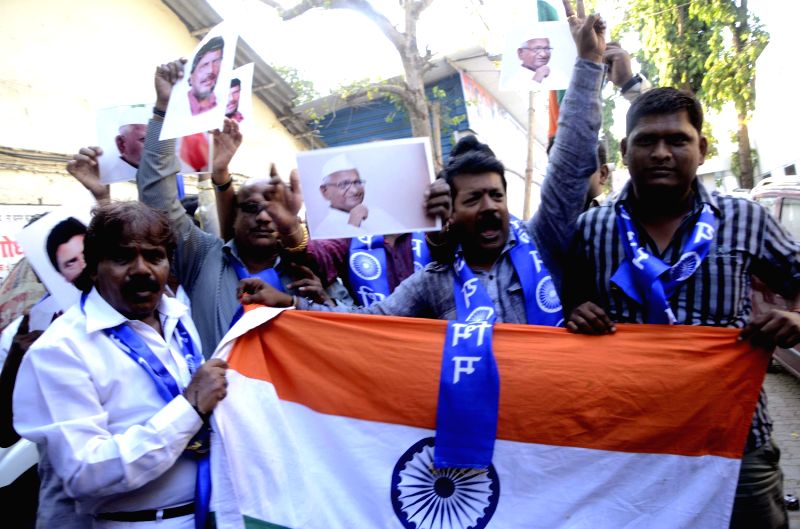 Republican Party of India (RPI) workers celebrate as Lopal Bill was ...